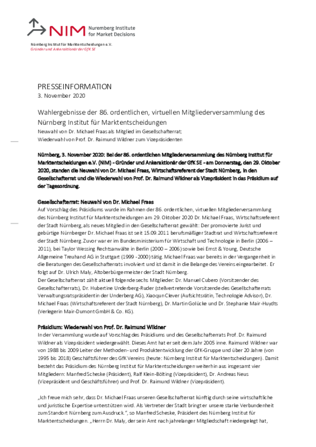 Wahlergebnisse der 86. ordentlichen, virtuellen Mitgliederversammlung ...